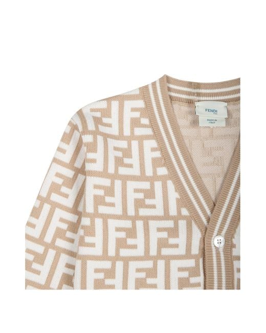 Fendi Logo-Intarsia Cardigan in Natural | Lyst