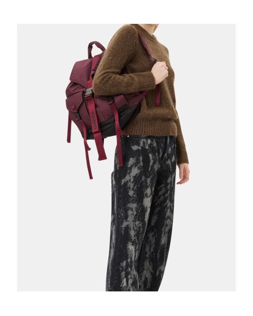 Ganni Buckle Backpack in Red | Lyst