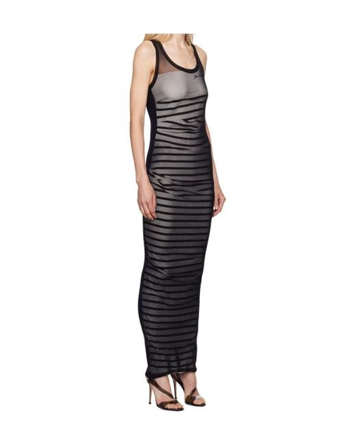 Jean Paul Gaultier Ribbed Mariniere Mesh Maxi Dress in Black | Lyst