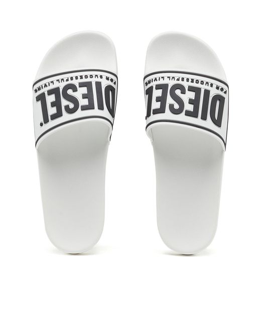 DIESEL Logo-Strap Slides in White for Men | Lyst