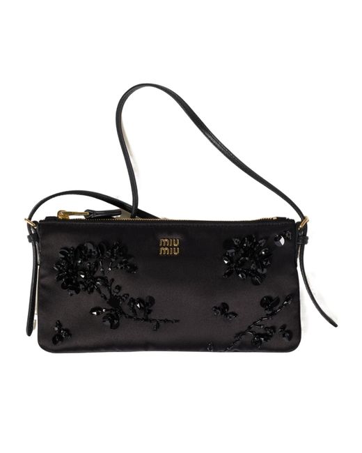 Miu Miu Mini Embroidered Shoulder Bag in Black | Lyst