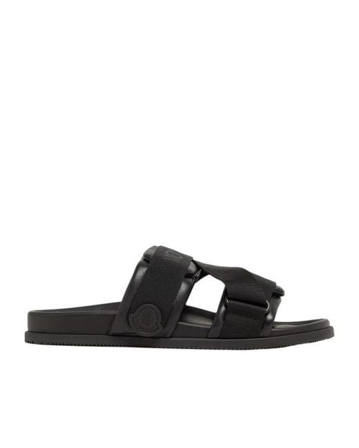 Moncler Mon Summer Nappa Leather Sliders in Black | Lyst