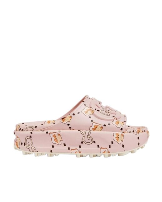 Gucci Gg Animal Printed Rubber Slippers in Pink | Lyst