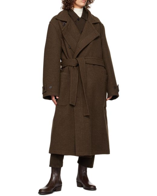 Lemaire Contrast-Color Stitching Wrap Coat in Brown for Men | Lyst