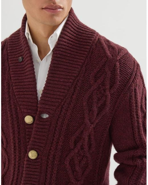Brunello Cucinelli Cashmere Feather-Yarn Cable-Knit Cardigan With Metal ...