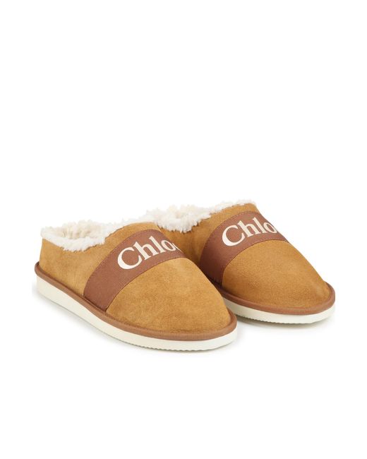 Chloé Logo Muller Slippers in Brown | Lyst