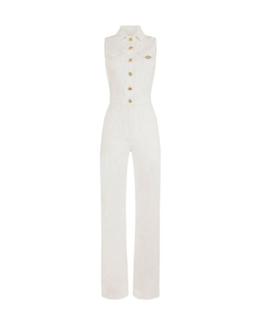 Elisabetta Franchi Sleeveless Denim Jumpsuit in White | Lyst
