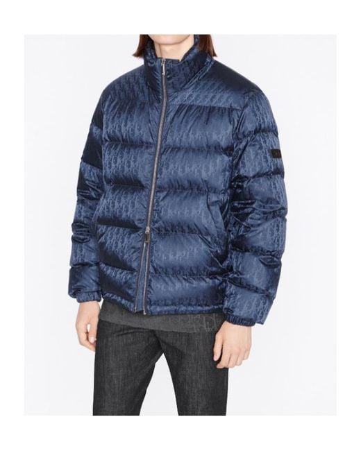 Dior Logo Zipper Down Jacket in Blue for Men | Lyst