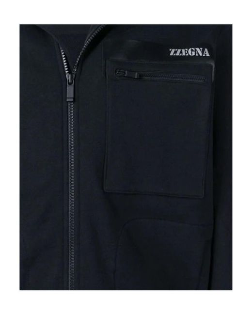 ZEGNA Logo Zipper Casual Coat in Blue for Men | Lyst