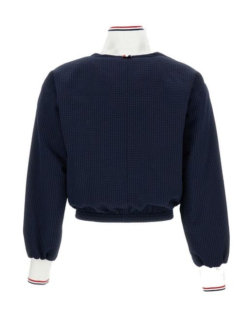 Thom Browne Seersucker Zip Up Track Jacket in Blue | Lyst