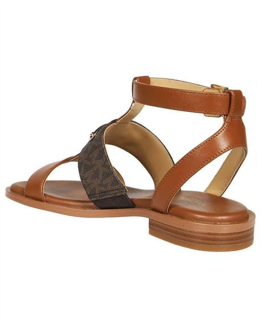 Michael Kors Logo Flat Sandals in Brown | Lyst