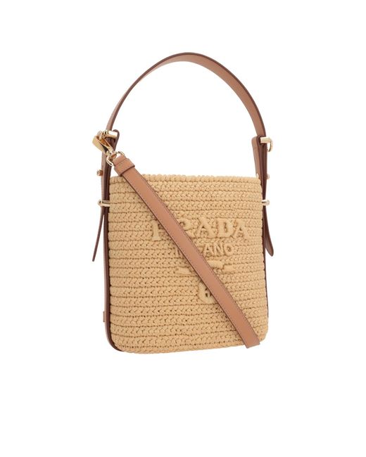Prada Triangle-Logo Raffia Mini Bag in White | Lyst