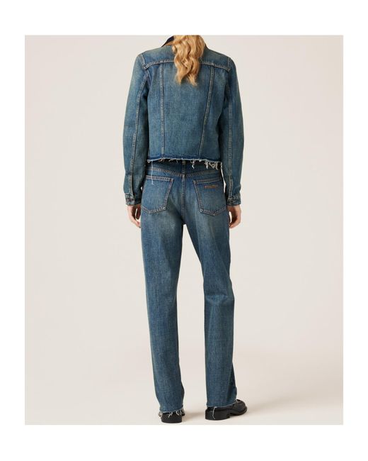 Miu Miu Corduroy-Collar Denim Jacket in Blue | Lyst