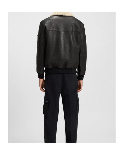 BOSS Bomber Leather Jacket in Black for Men | Lyst