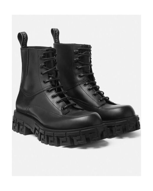 Versace Greca Portico Leather Boots in Black for Men | Lyst