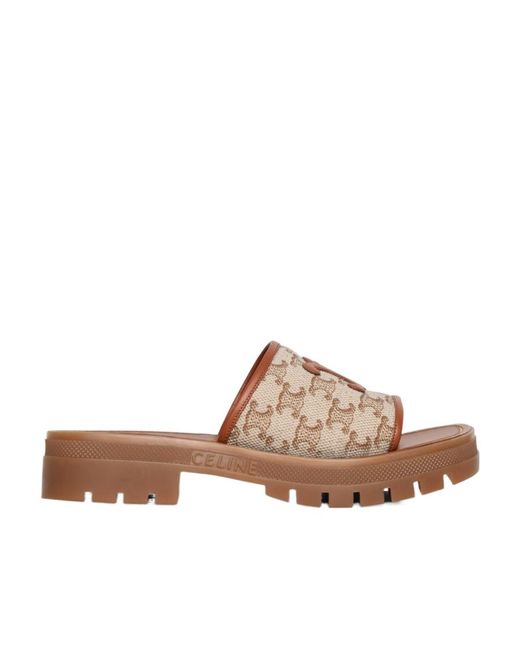 Celine Clea Triomphe Slide in Brown | Lyst
