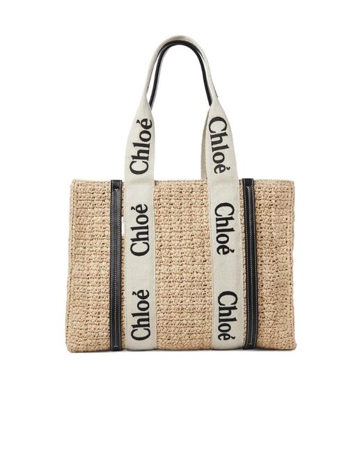 Chloé Medium Woody Raffia Beach Bag in Natural | Lyst