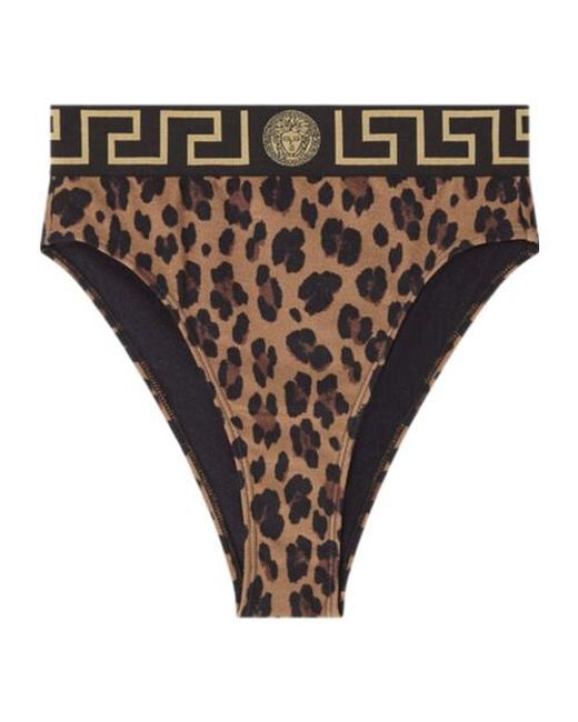 Versace Greca-Trim Leopard-Print Bikini Bottoms | Lyst