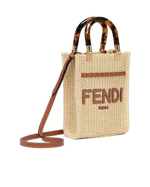 Fendi Mini Sunshine Raffia Tote Bag in Natural | Lyst