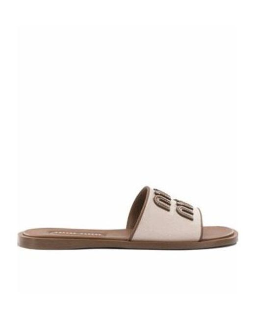 Miu Miu Open-Toed Slippers in Brown | Lyst