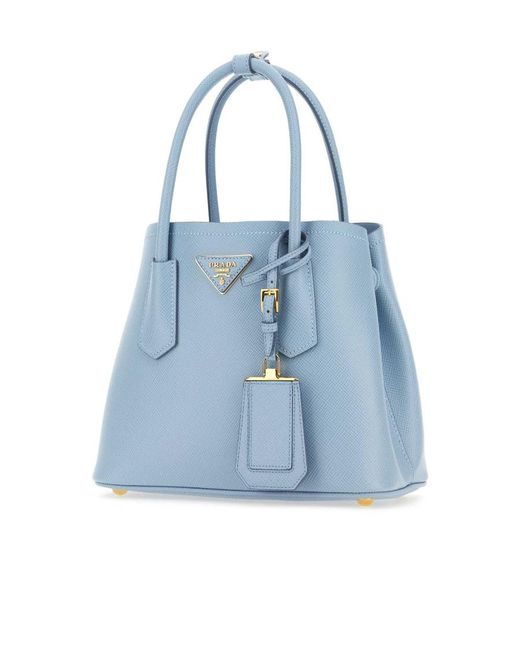 Prada Mini Double Saffiano Leather Tote Bag in Blue | Lyst