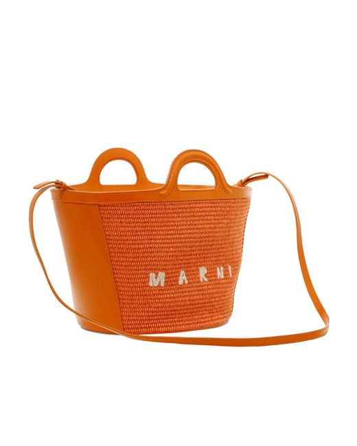 Marni Logo-Embroidery Raffia Tote in Orange | Lyst