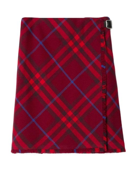 Burberry Plaid-Check Wool Kilt in Red | Lyst