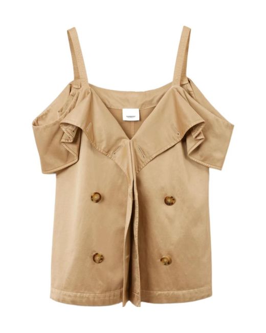 Burberry Cold-Shoulder Design Blouse in Natural | Lyst