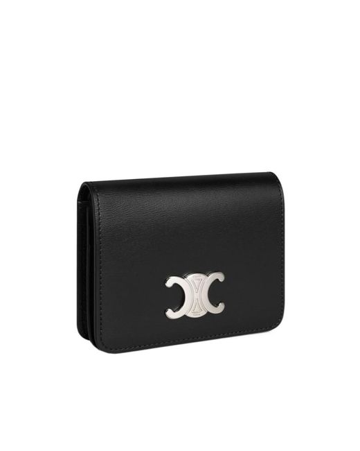 Celine Triomphe Snap Wallet in Black for Men | Lyst