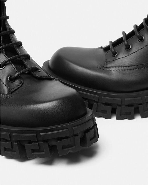 Versace Greca Portico Leather Boots in Black for Men | Lyst
