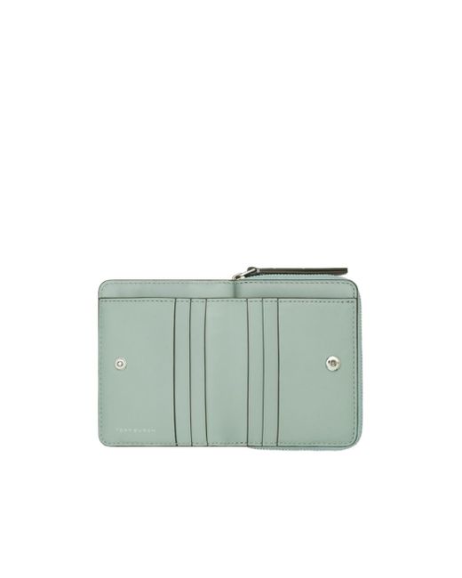 Tory Burch Embossed Double Fold Wallet in Green | Lyst