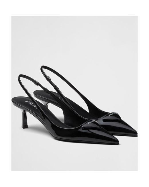 Prada Logo Slack-Heeled Heels in Black | Lyst
