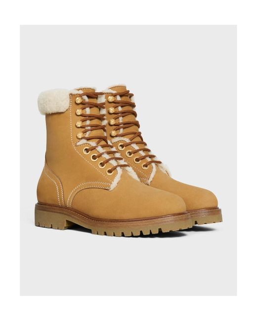 Celine Suture Lacing Short Boots in Natural | Lyst