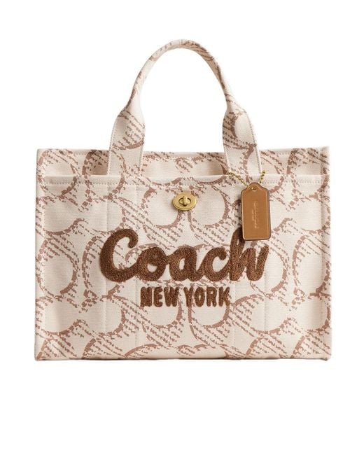 COACH Cargo Tote Bag With Signature Canvas in Natural | Lyst