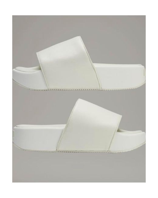 Y-3 Logo-Patch Flatform Slides in White for Men | Lyst