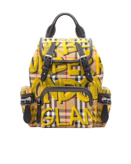 Burberry Classic Plaid Graffiti Backpack in Yellow | Lyst