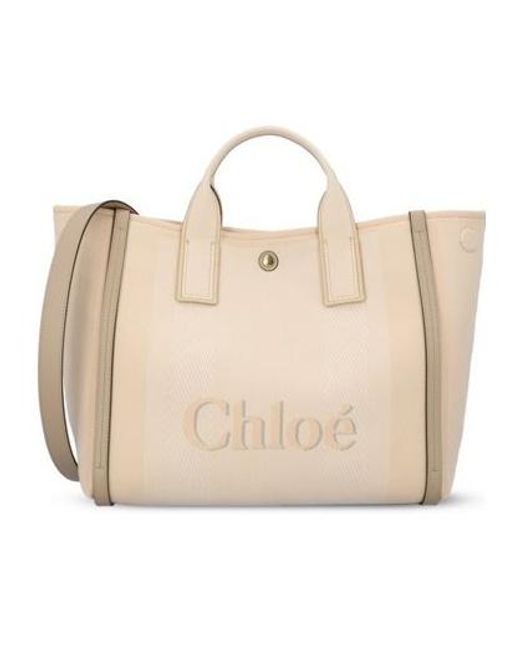 Chloé Chloé Carry Logo Detailed Tote Bag in Natural | Lyst