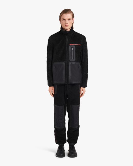 Prada Recycled Fleece Technical Jacket in Black for Men | Lyst