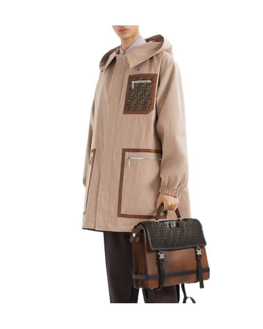 Fendi Logo Detailed Hooded Parka Jacket in Natural for Men | Lyst