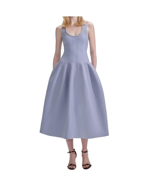 Self-Portrait Rib Knitted Diamond Dress in Blue | Lyst