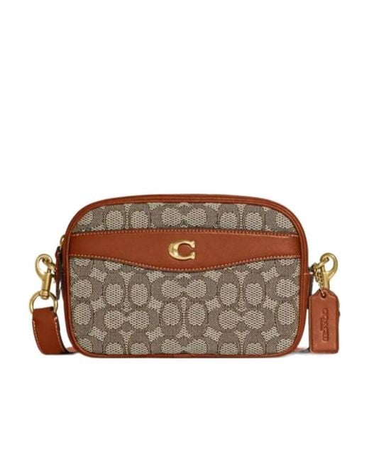 COACH Monogram Logo-Plaque Camera Bag in Brown | Lyst