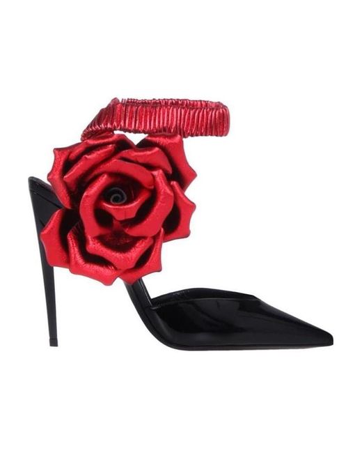 Saint Laurent Freja Flower High Heels in Red | Lyst