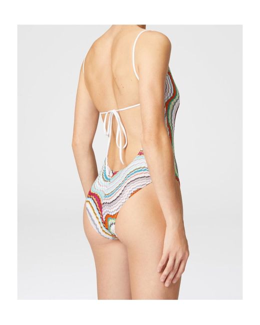 Missoni One-Piece Swimsuit With Wave Pattern in White | Lyst