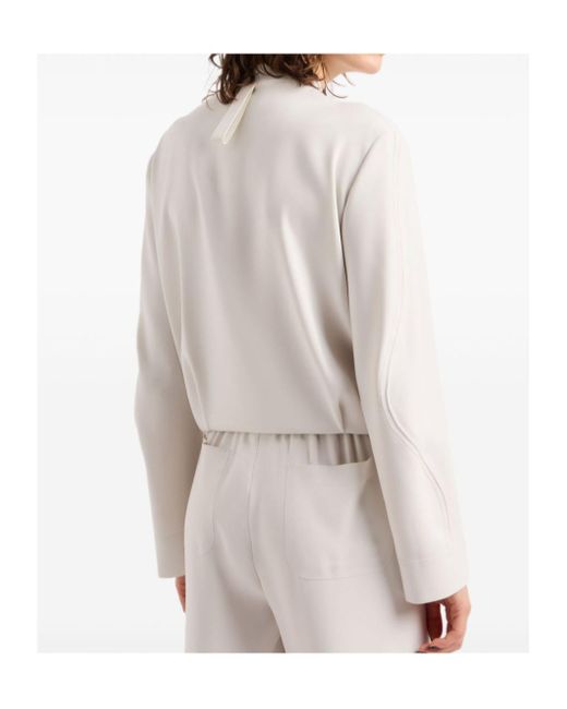 Giorgio Armani Collarless Drop-Shoulder Jacket in White | Lyst