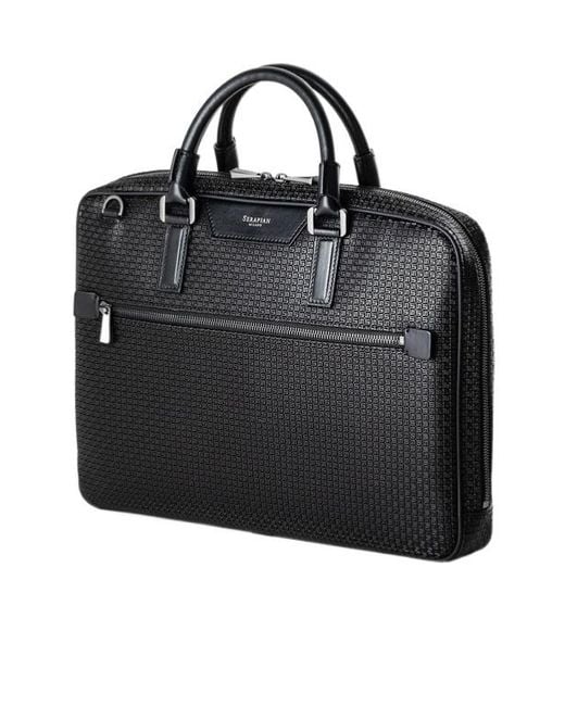 Serapian Grained Leather Laptop Case in Black for Men | Lyst