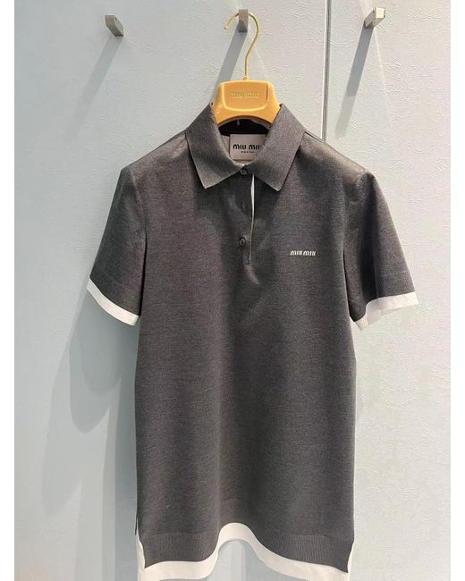 Miu Miu Logo Pattern Short-Sleeved Dress in Gray | Lyst