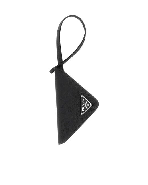 Prada Triangle Logo Luggage Tag in Black for Men | Lyst