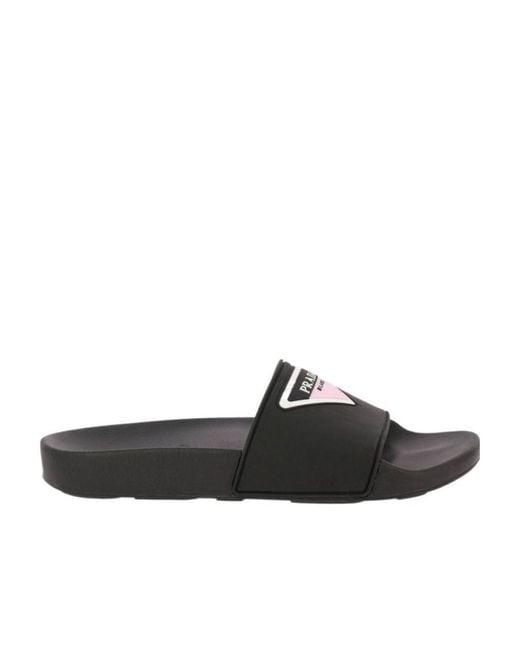 Prada Logo Flip-Flops in Black | Lyst
