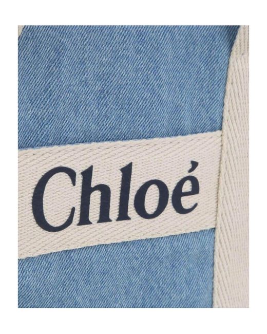 Chloé Logo Decal Denim Shoulder Bag in Blue | Lyst