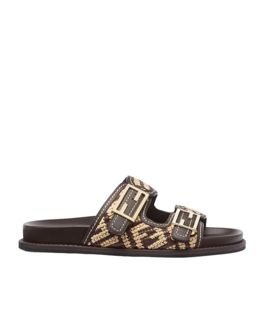 Fendi Feel Logo Detailed Slides in Brown | Lyst